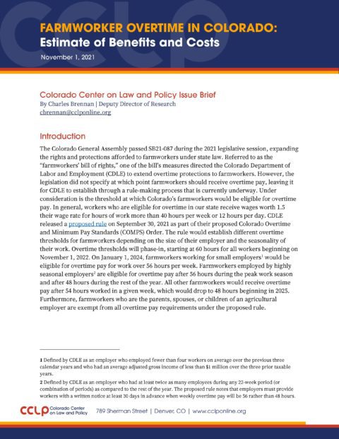 Issue Brief: Farmworker Overtime in Colorado: Estimate of Benefits and ...